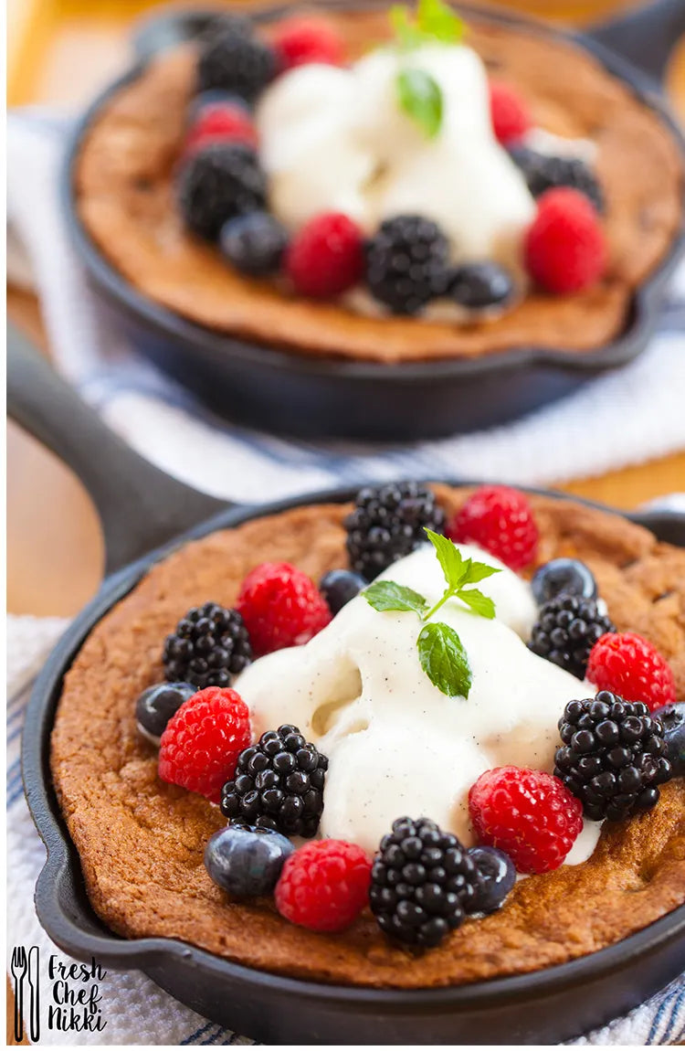 Double Chocolate chip cookies with vanilla ice cream macerated berries ...